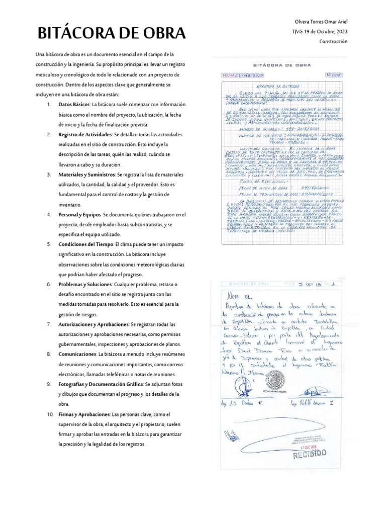 Bitácora de Obra | PDF | Blog | Arquitecto