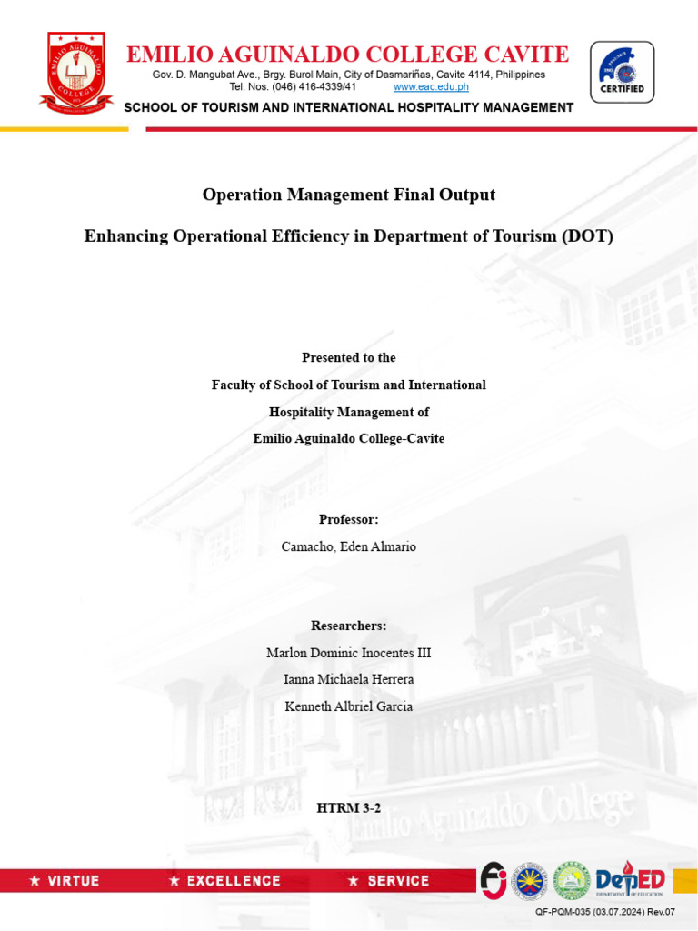 Final Operation Management Output | PDF | Tourism | Sustainability