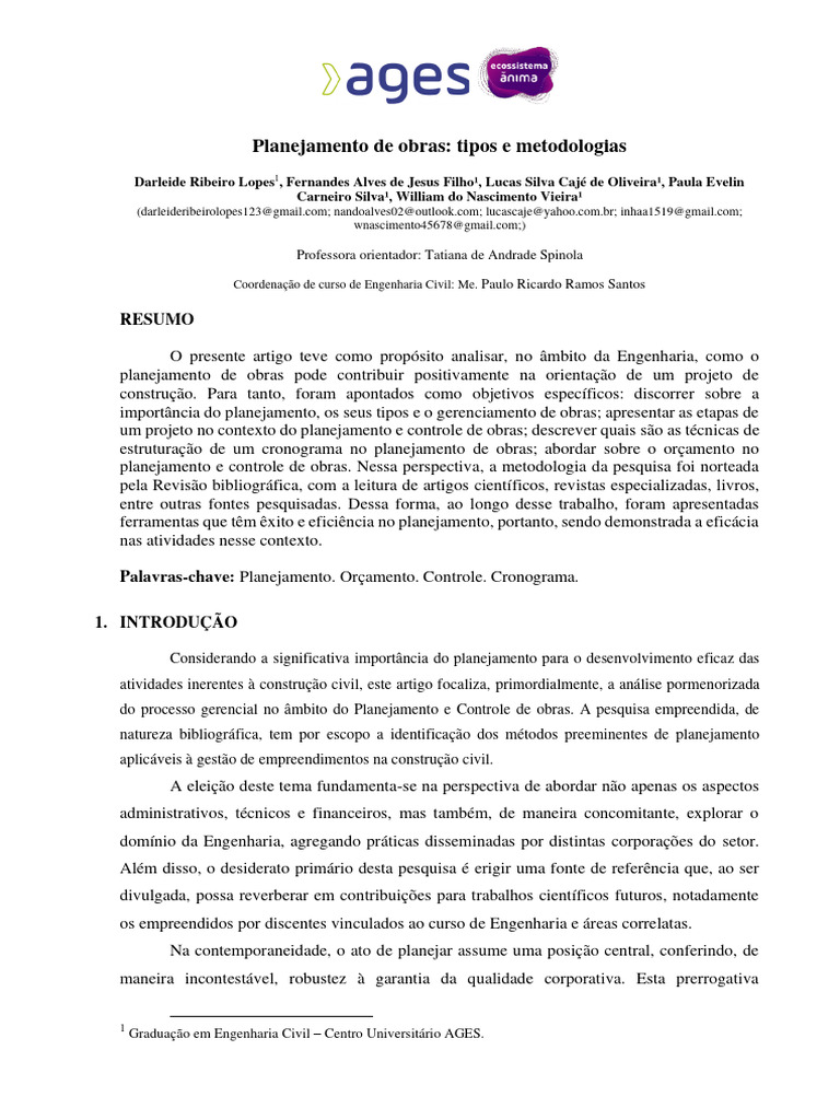 Modelo Ages DE Planejamento de Obras | PDF | Planejamento