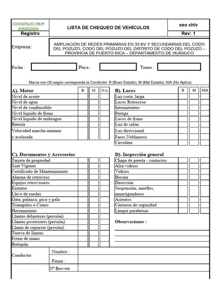 Check List De Vehiculos