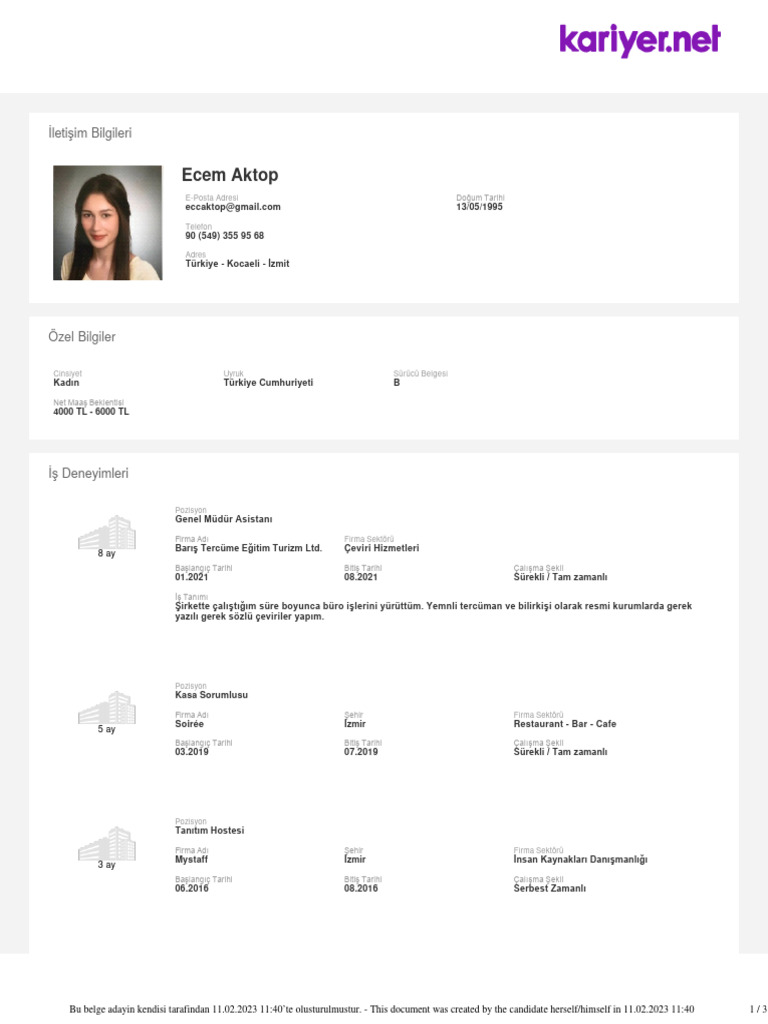 Ecem Aktop Özgeçmiş | PDF