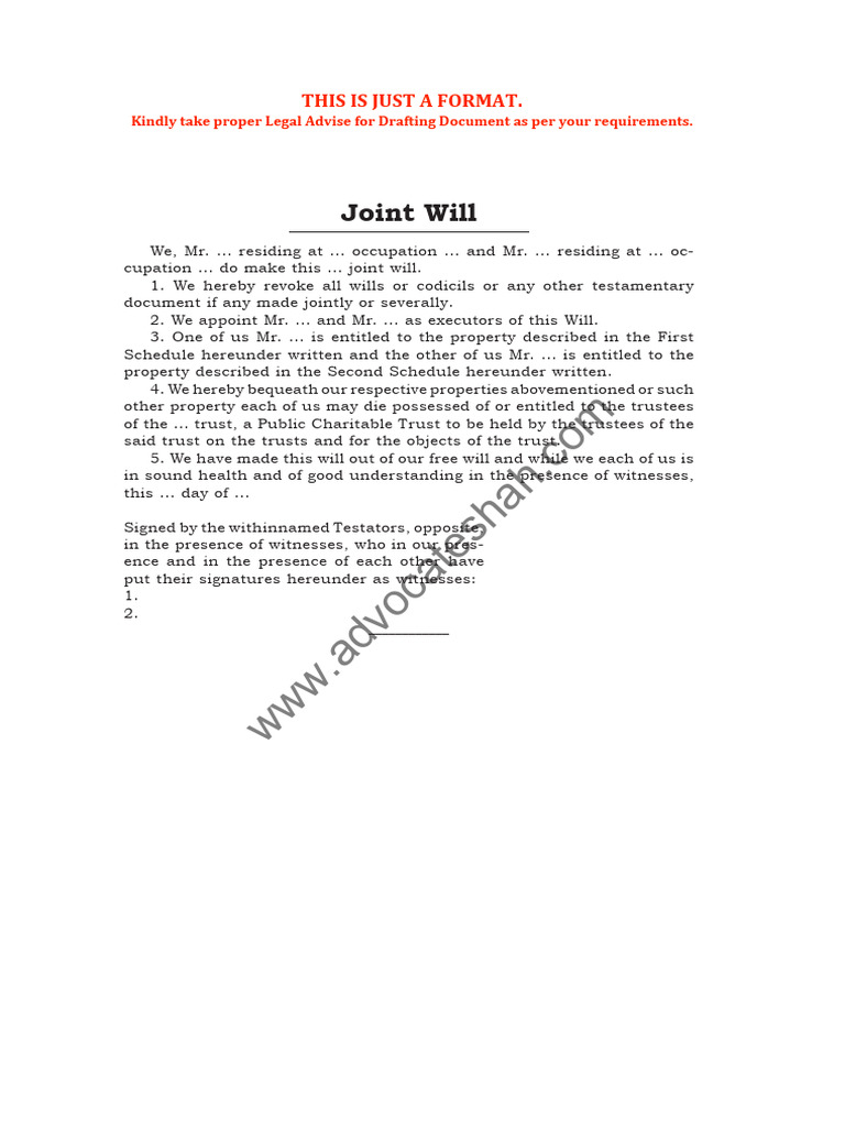 Joint Will Format Template | PDF | Law