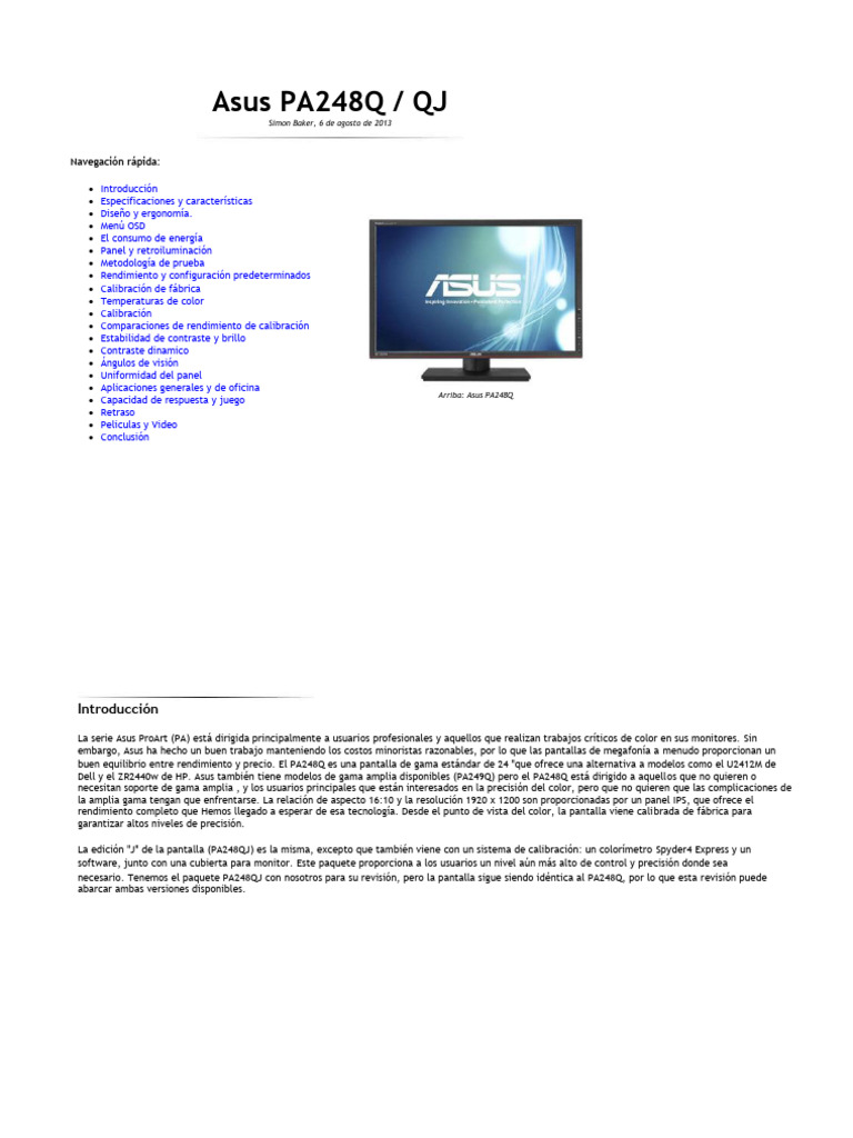 Reseña del monitor Asus PA248Q/QJ | PDF | Hdmi | USB