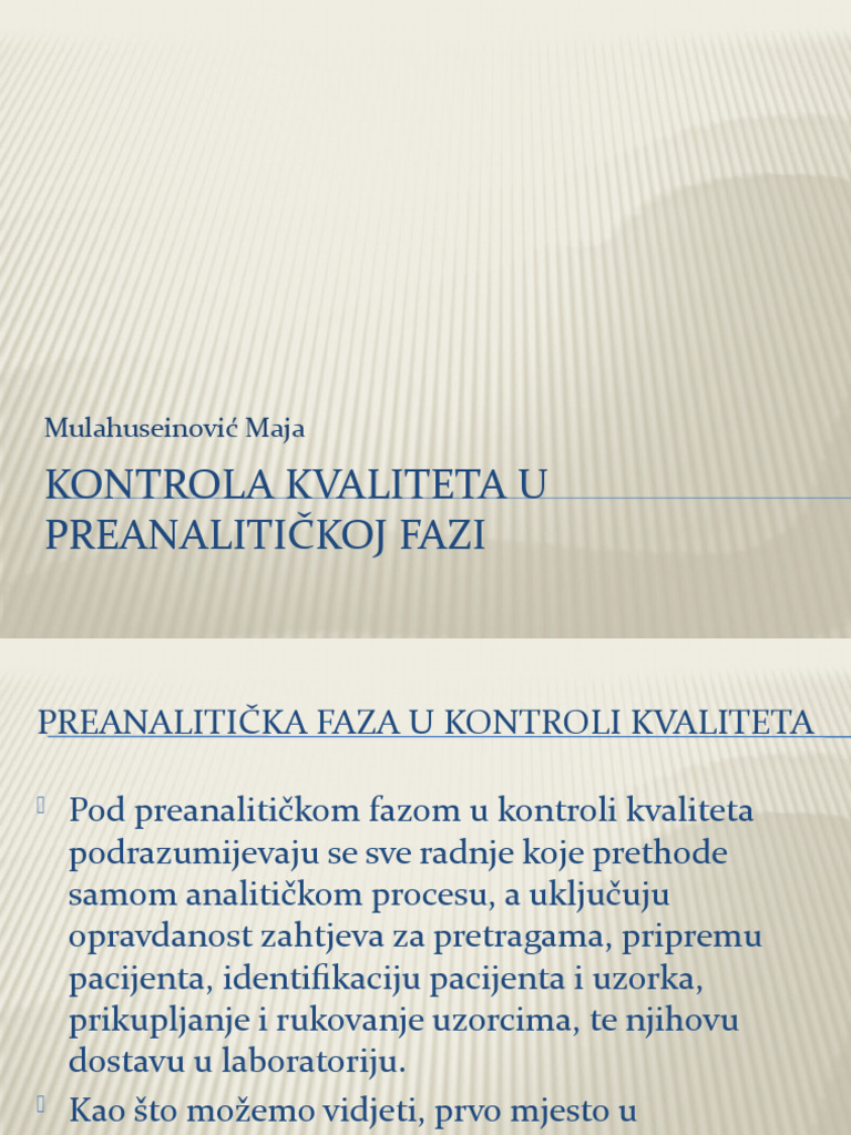 Kontrola Kvaliteta - Preanalitika | PDF