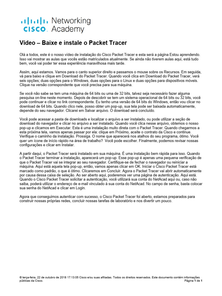 1.1.1.7 Video - Download and Install Packet Tracer | PDF | Microsoft ...