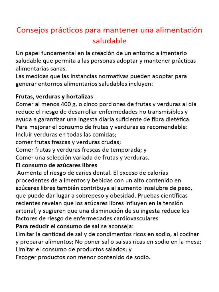 Consejos para una Alimentación Saludable | PDF