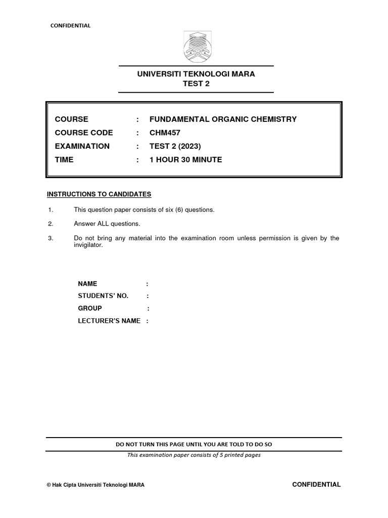 CHM457 TEST 2 (2023) - Question Revised-Najmah | PDF | Conformational ...