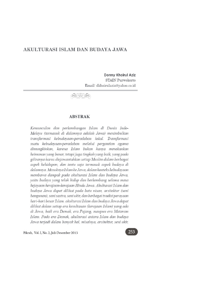 Akulturasi Islam Dan Budaya Jawa - Azis - Fikrah | PDF