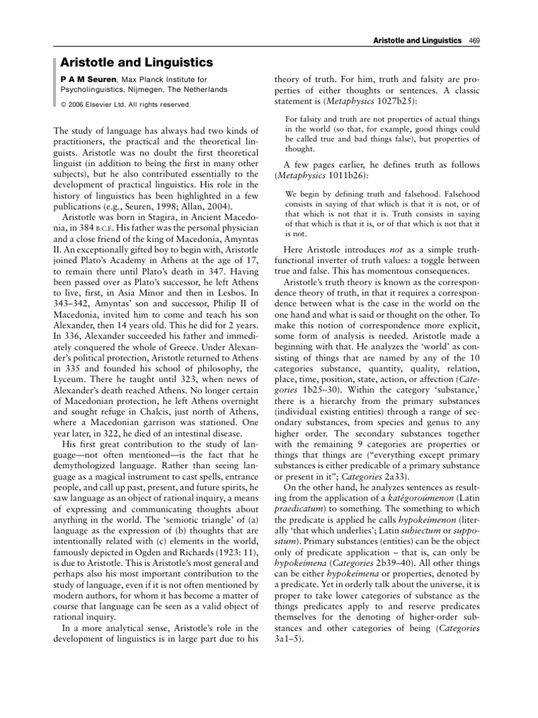 Aristotle and Linguistics | PDF | Logic | Predicate (Grammar)