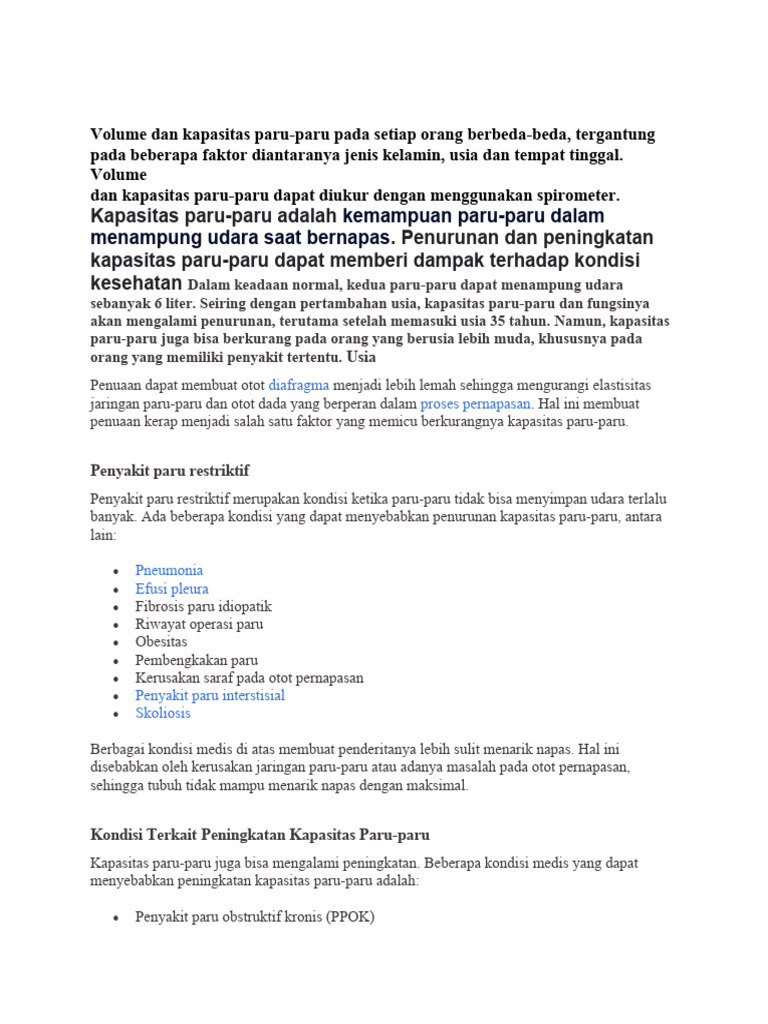 Volume Dan Kapasitas Paru | PDF