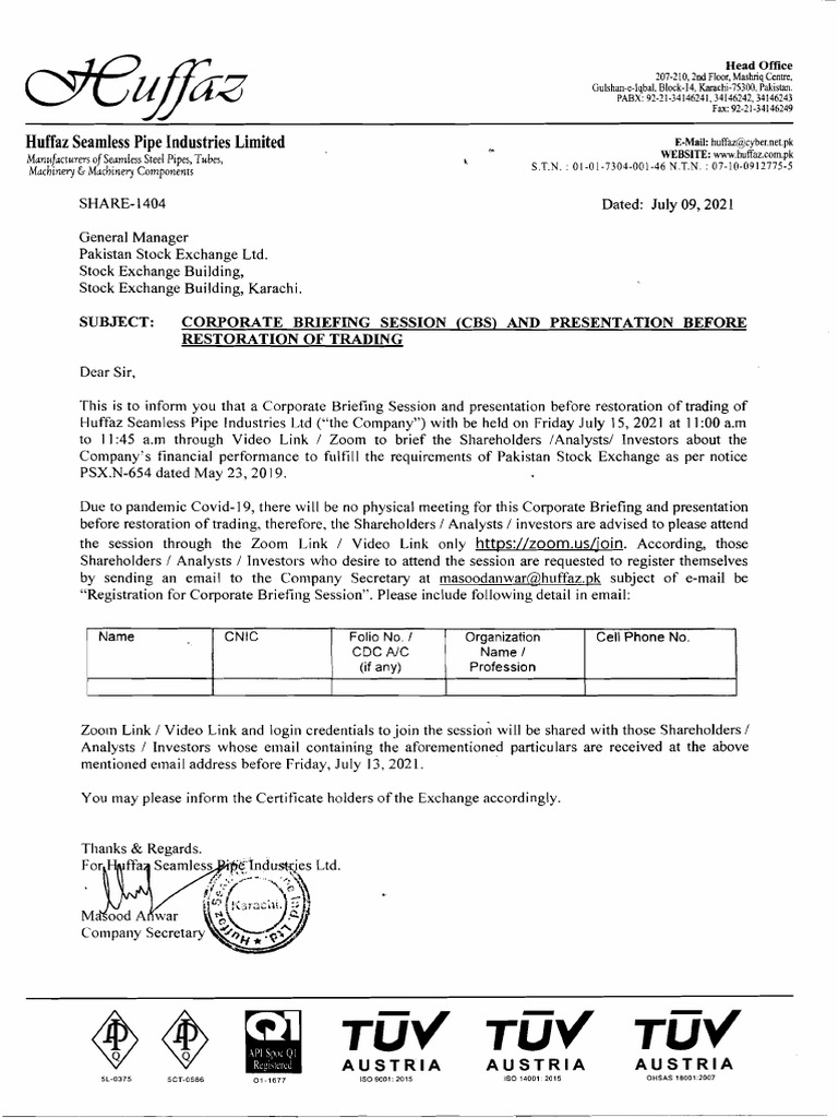 TDV Tuv TDV: Huffaz Seamless Pipe Industries Limited | PDF | Pipe ...