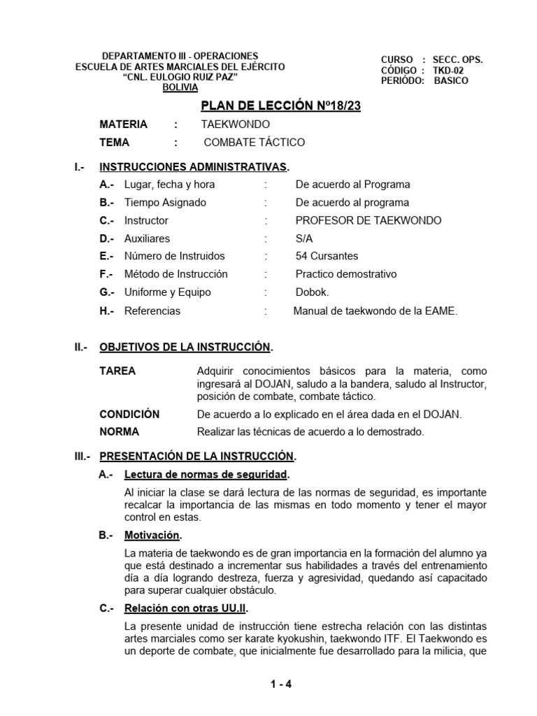 Plan de Leccion 18 | PDF | Taekwondo