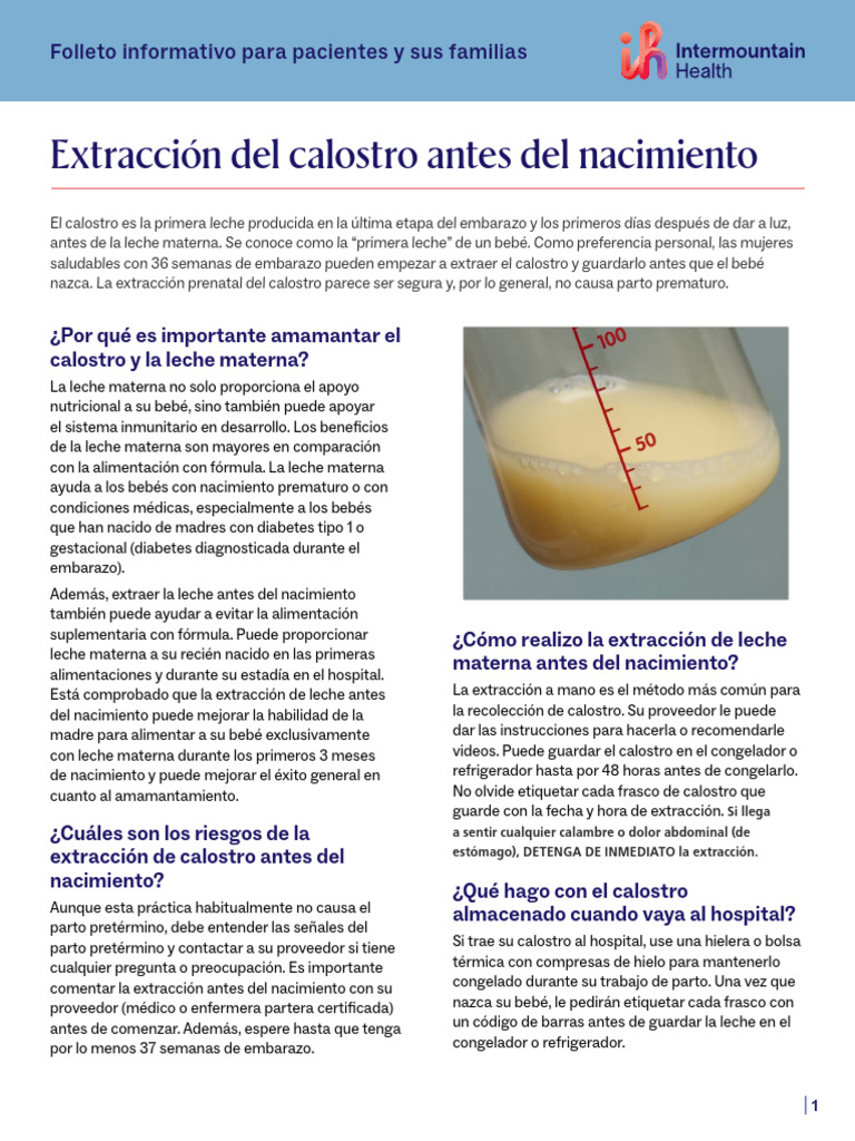 Extracción de Calostro Prenatal | PDF | La leche materna | Parto prematuro