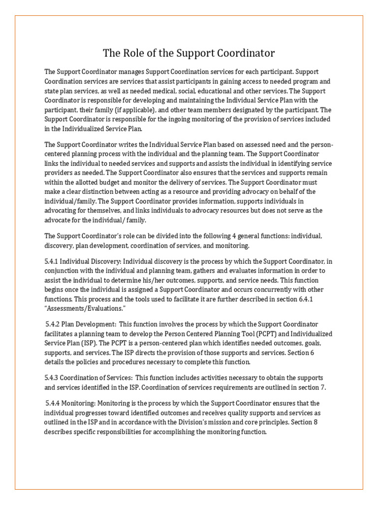 The Role of The Support Coordinator | PDF | Evaluation | Community