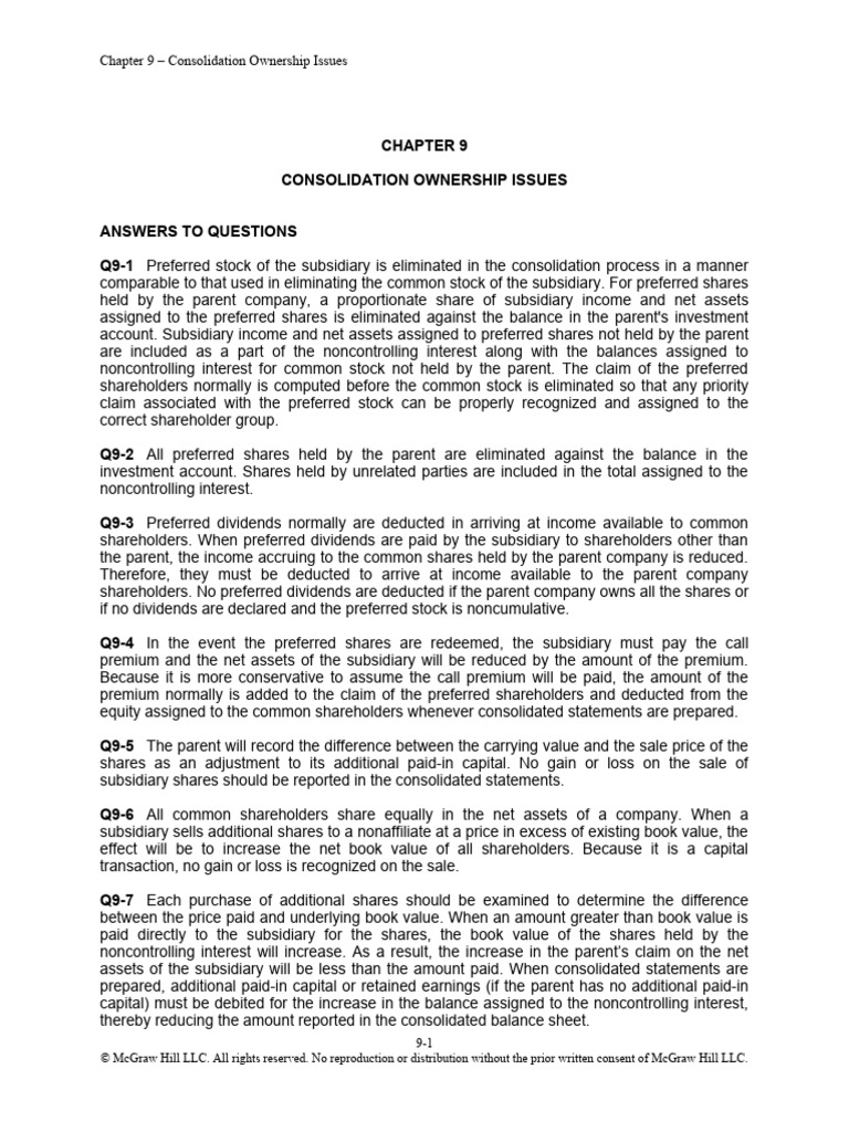 Christensen_13e_CH09_SM | PDF | Consolidation (Business) | Equity (Finance)