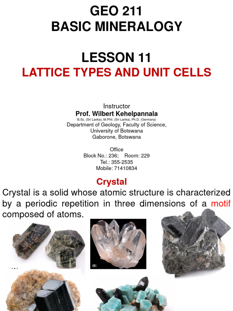 Lattice Types in Basic Mineralogy | PDF | Crystal Structure | Biophysics