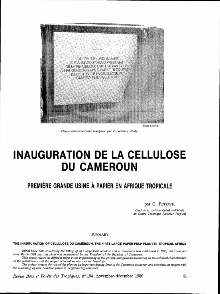 Inauguration de La Cellucam en Mars 1981 Par G Petroff de La CFTF | PDF