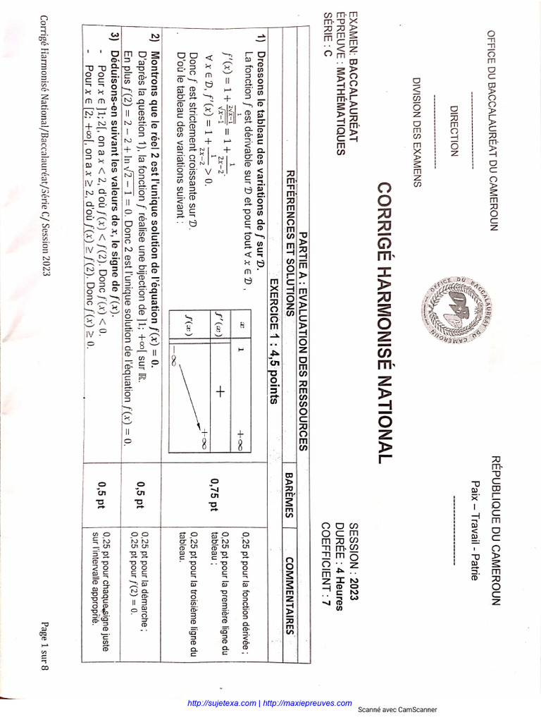 CORRIGÉ-NATIONAL-MATHS-BAC-C-2023 | PDF