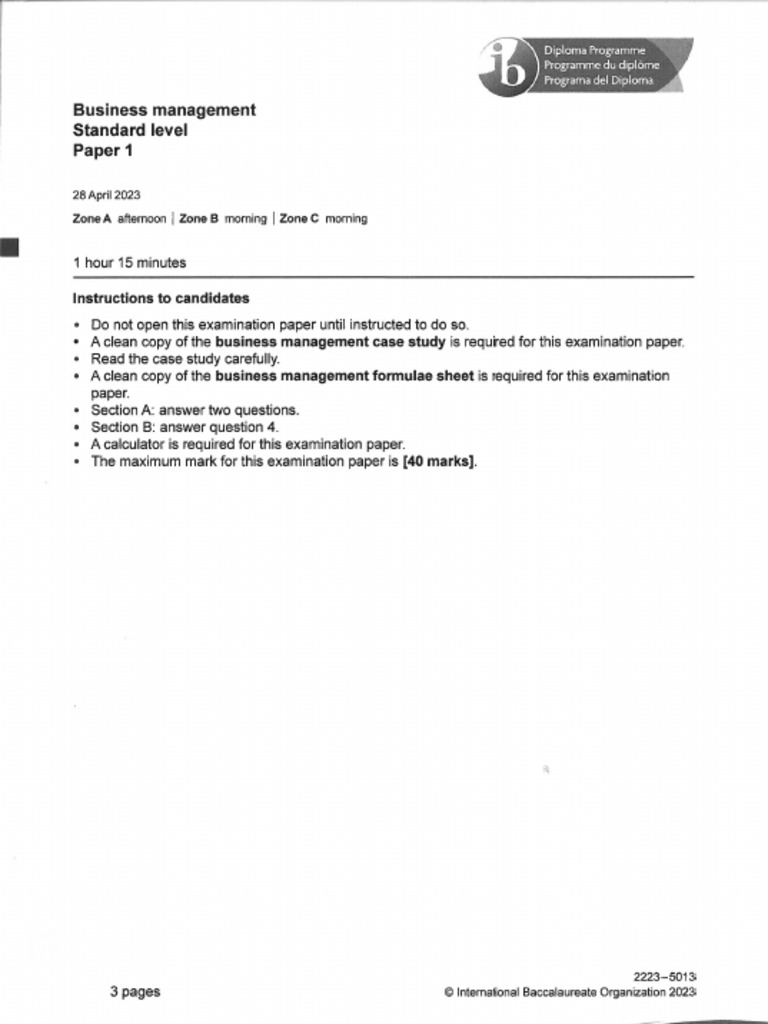 Business Management Paper 1 SL | PDF