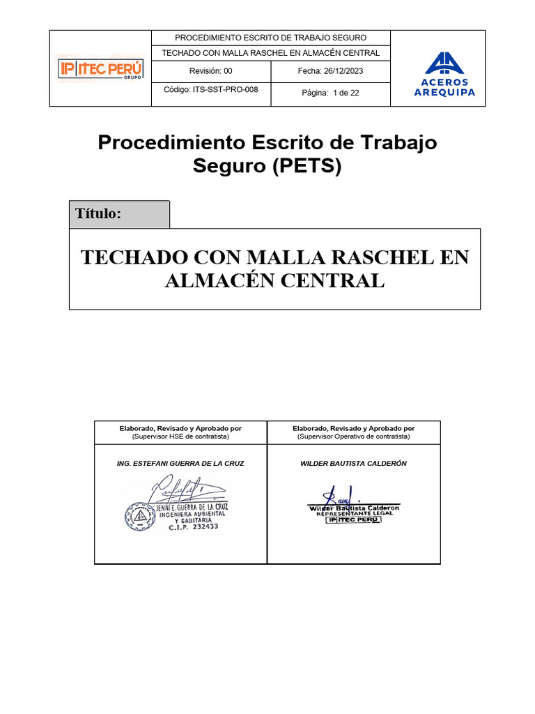 Pets - Techado Con Malla Raschel en Almacén Central | PDF | Escalera | Andamio