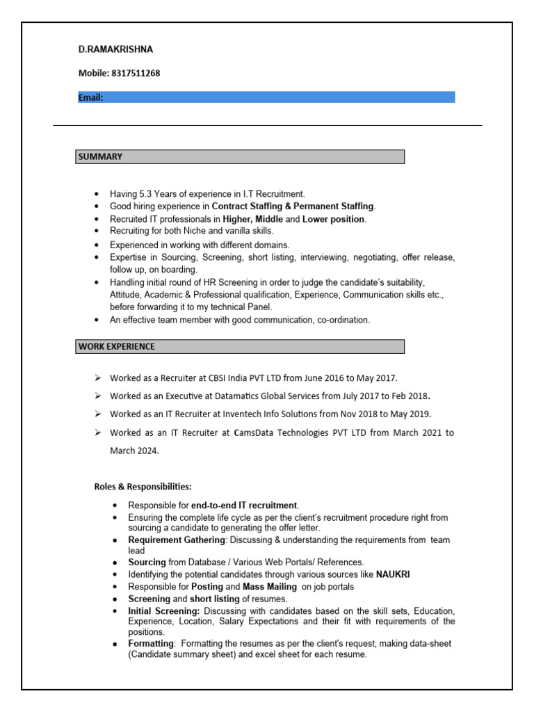 Ramakrishna - Updated Resume | PDF | Recruitment | Résumé