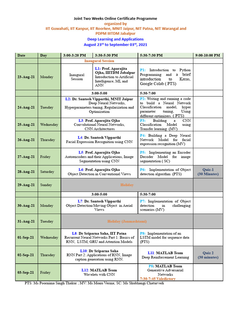 Schedule-2 Weeks FDP On Deep Learning With Applications | PDF | Deep ...