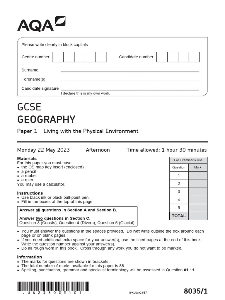 Aqa Geography Paper 1 2023 Pdf Deforestation Tropical Cyclones