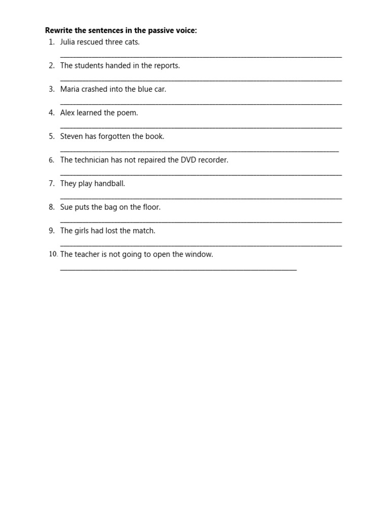 Rewrite The Sentences in The Passive Voice | PDF | Linguistic ...
