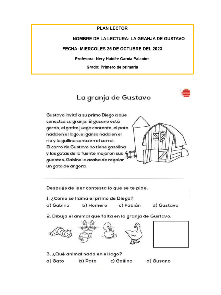 Plan Lector, La Granja de Gustavo | PDF