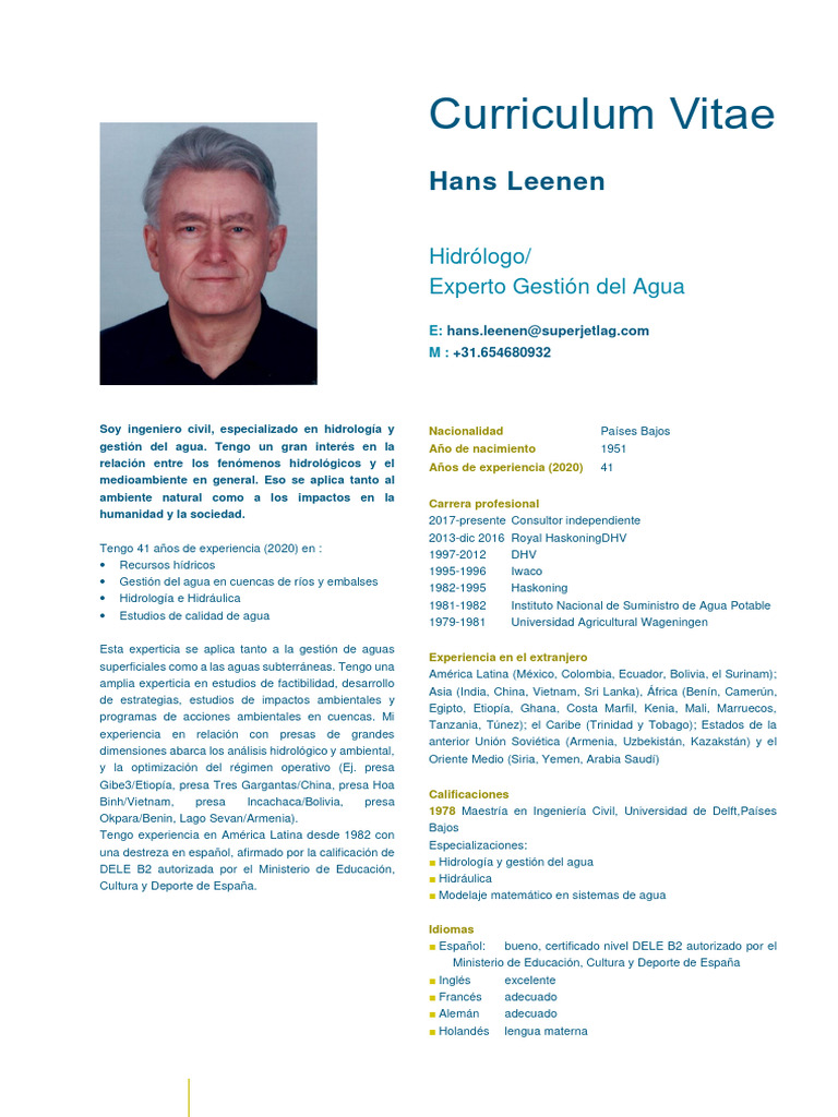 CV - Hans Leenen | PDF | Reservorio | Agua