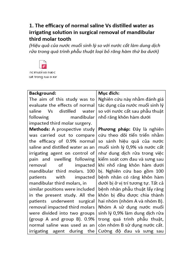 The Efficacy of Normal Saline Vs Distilled Water As Irrigating Solution ...