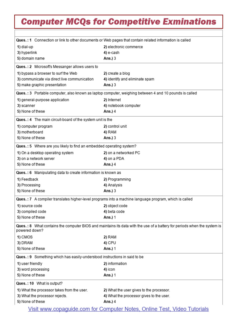 700+ Computer Questions Answers | Download Free PDF | Computer Data Storage | World Wide Web
