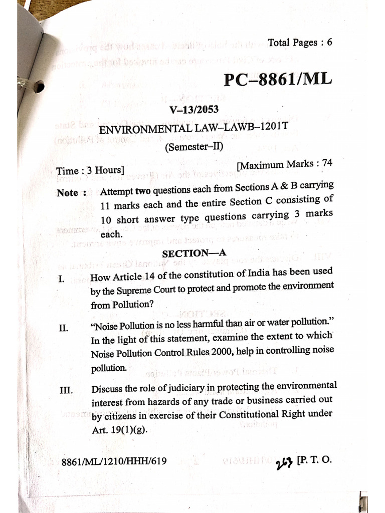 Question Paper of LLB Sem 2 of Punjabi University Patiala | PDF