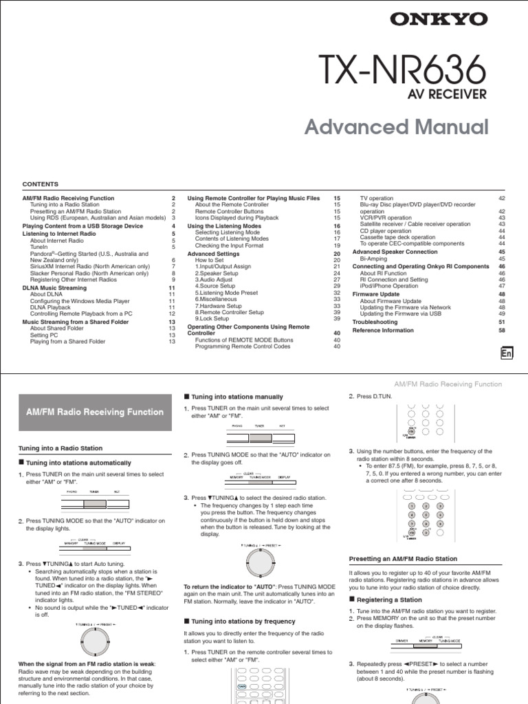 Manual TX-nr636 Adv en | PDF | Frequency Modulation | Radio