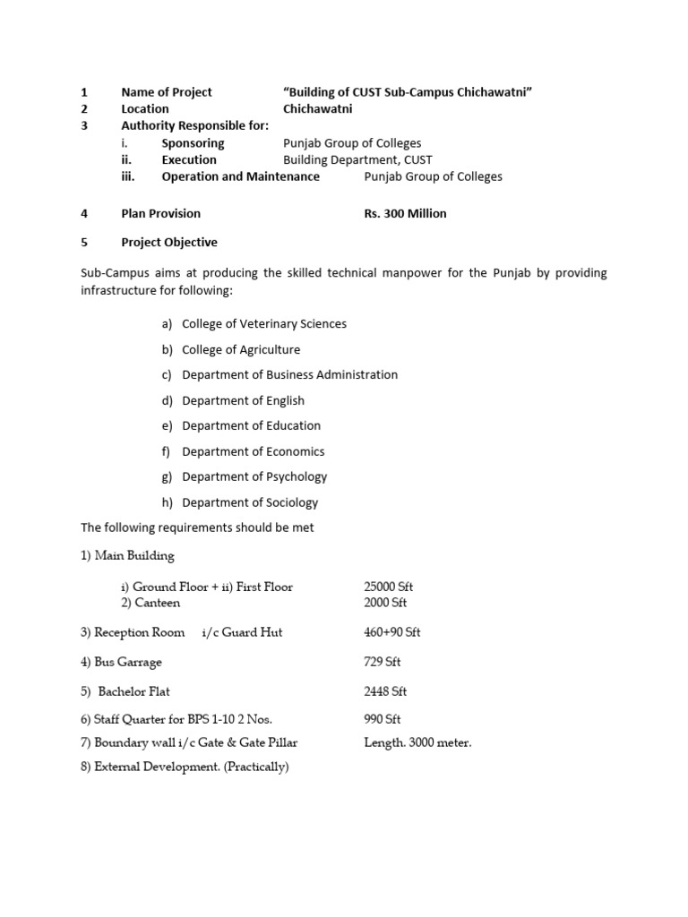 Building of CUST Sub-Campus Chichawatni Group G | PDF