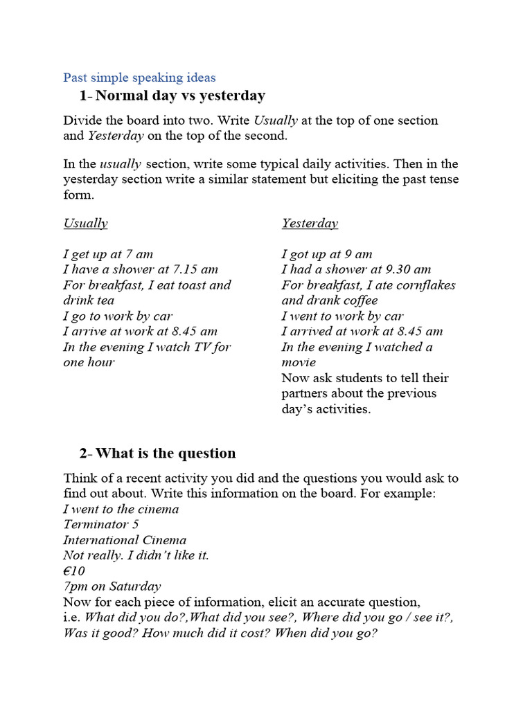 Engaging Past Simple Speaking Activities | PDF