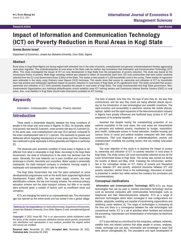 Impact of Information and Communication Technology Ict On Poverty ...