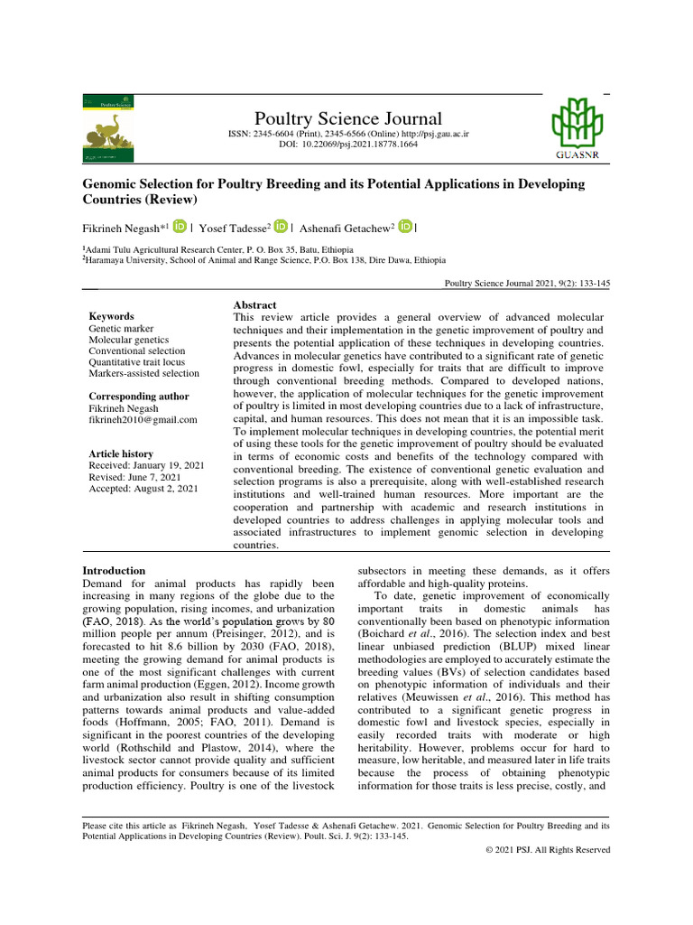 Genomic Selection For Poultry Breeding | Download Free PDF | Quantitative Trait Locus | Genetic ...
