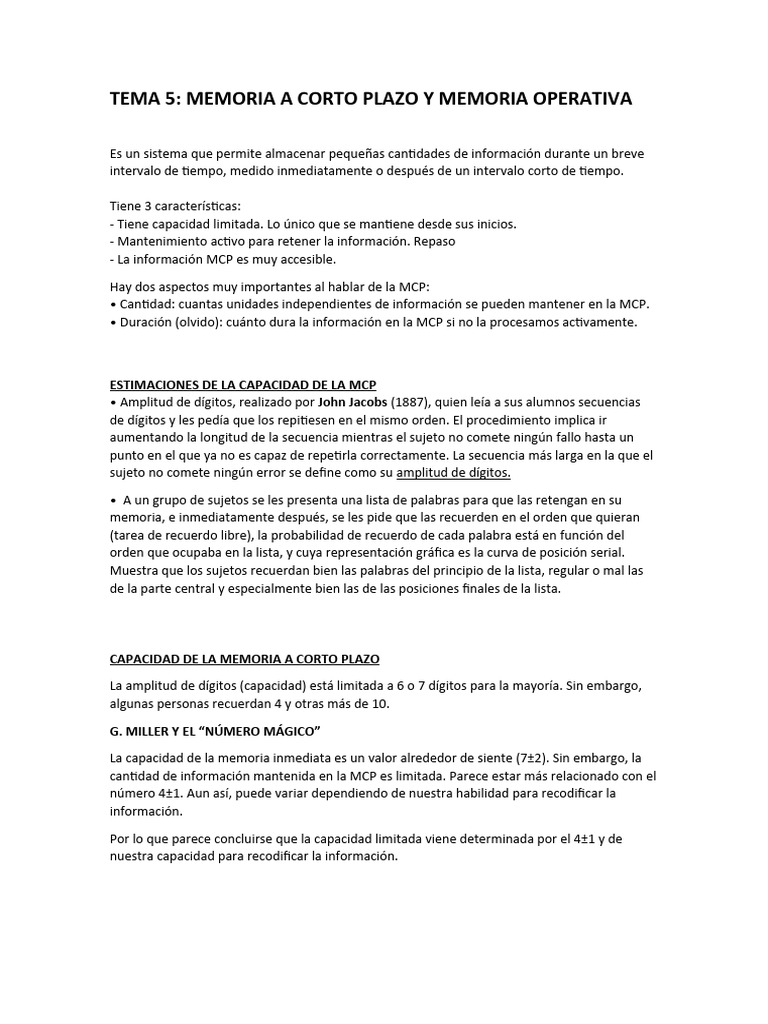 TEMA 5 Memoria | PDF | Memoria | Cognición