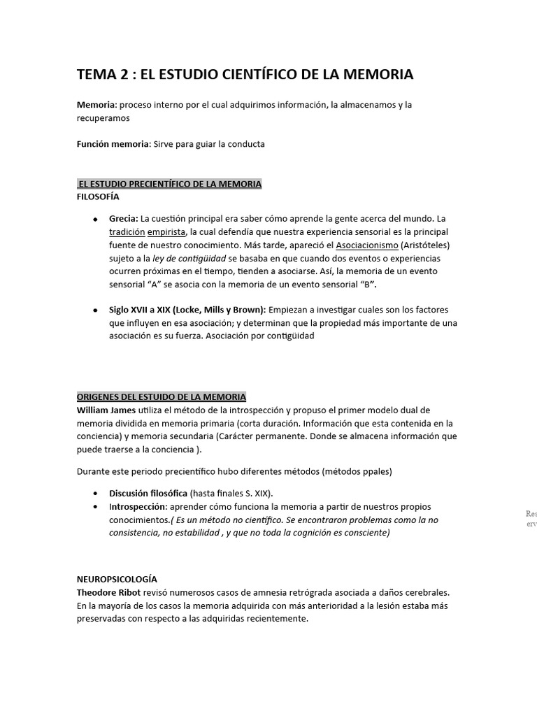 Tema 2. Memoria | Descargar gratis PDF | Sicología | Memoria