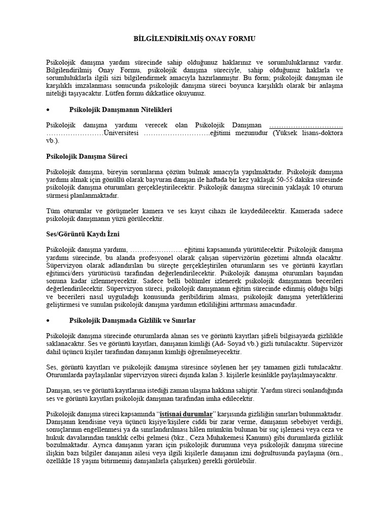 Örnek Bilgilendirilmiş Onay Formu | PDF