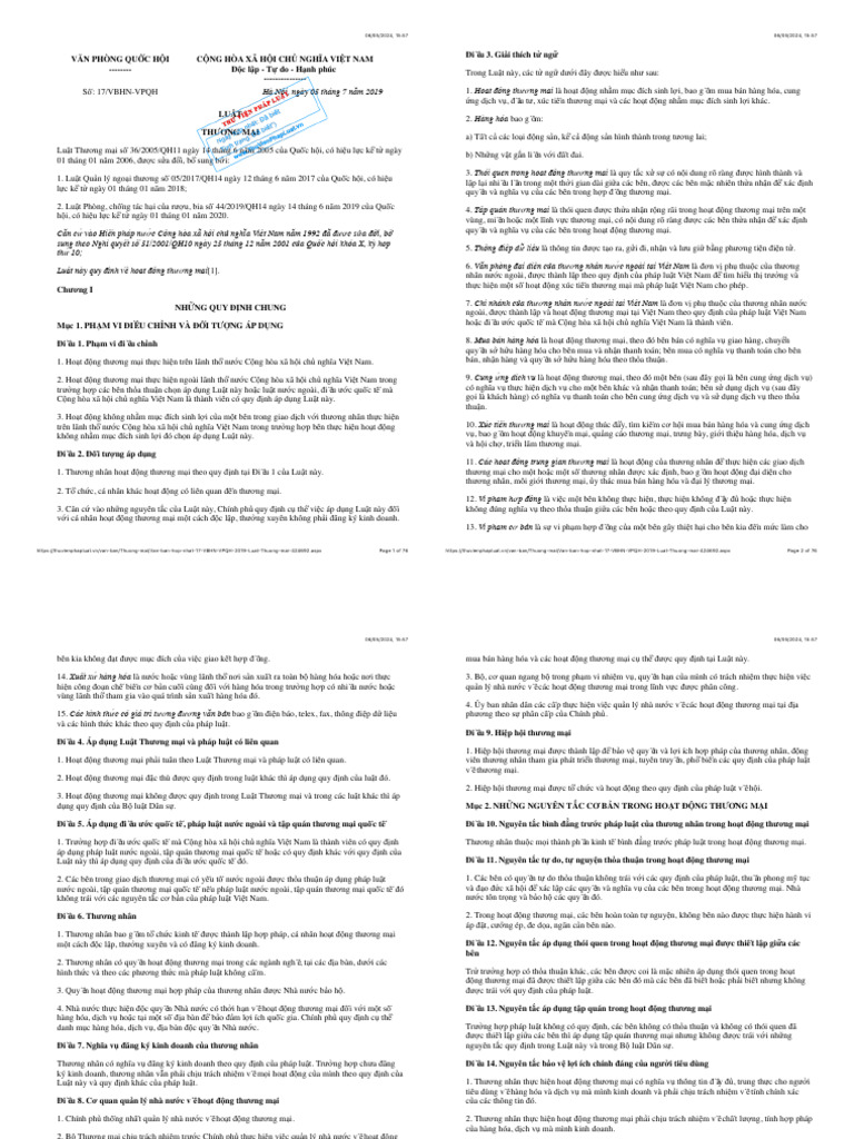 Luat Thuong Mai 2005 | PDF