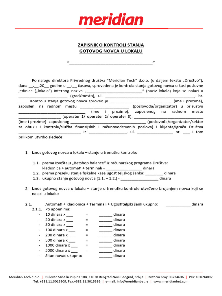 Zapisnik o Manjku - Template | PDF