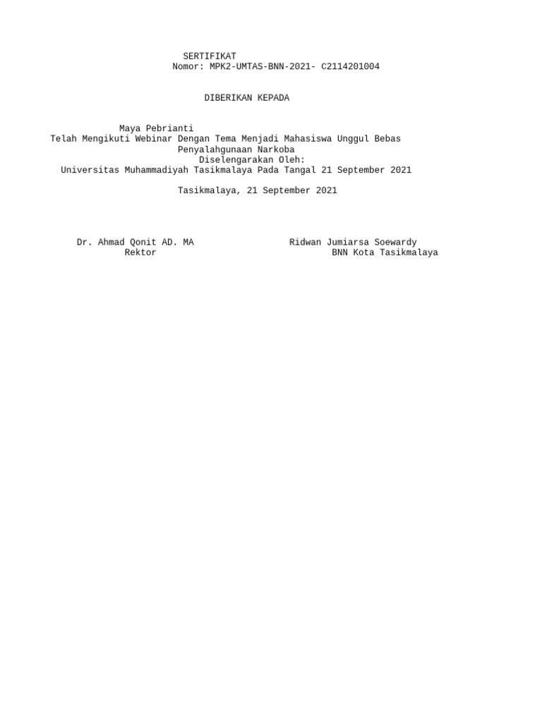 Sertifikat BNN | PDF