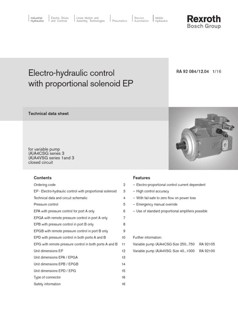 Electro-Hydraulic Control for Axial Pistons | PDF | Pump | Electrical ...