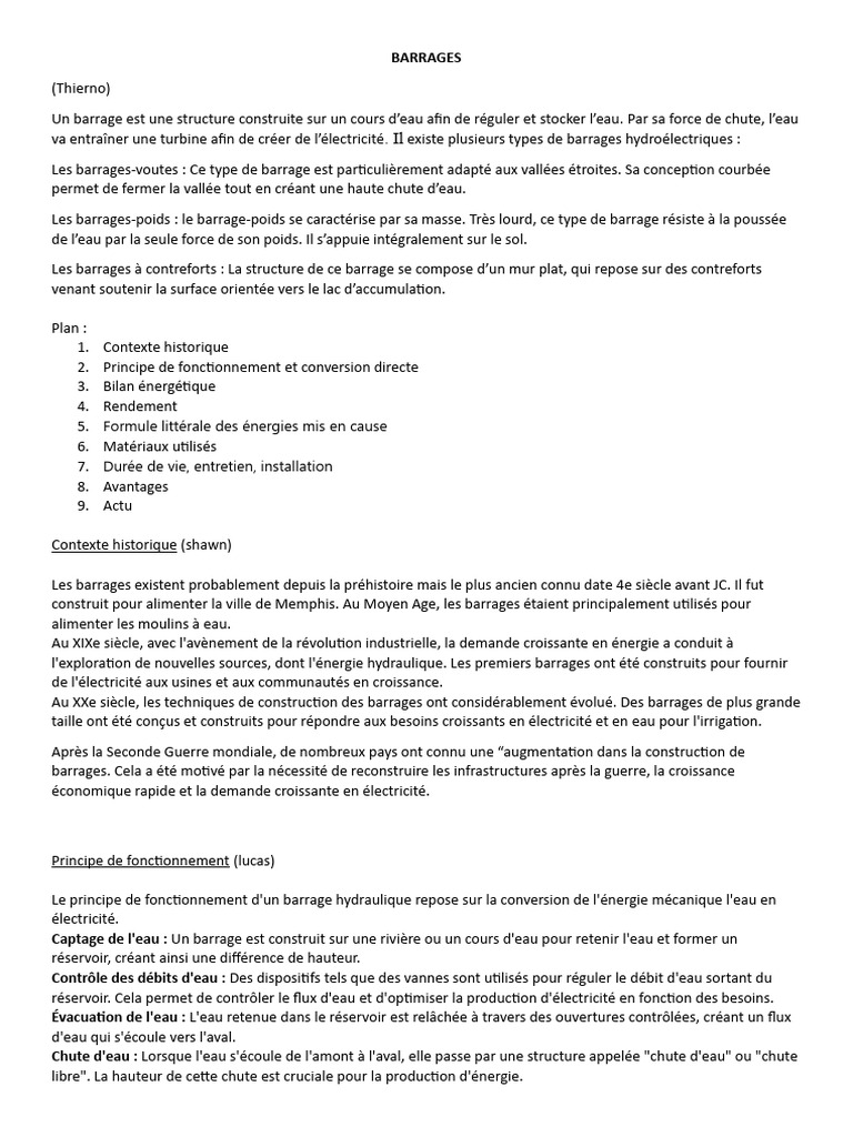 Types et fonctionnement des barrages hydrauliques | PDF | Barrage ...