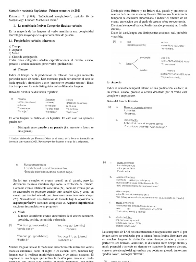 Handout Katamba (1993) | PDF | Género gramatical | Verbo