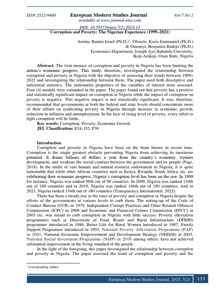 Corruption and Poverty in Nigeria (1999-2021) | PDF | Poverty | Poverty ...