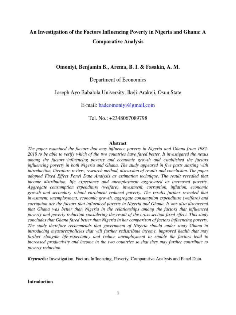 An Investigation of The Factors Influencing Poverty in Nigeria and ... An Investigation of The Factors Influencing Poverty in Nigeria and ...