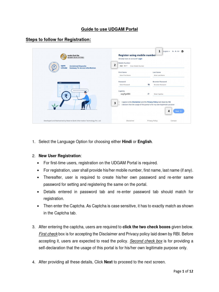 UDGAM Portal Registration Guide | PDF | Login | Password